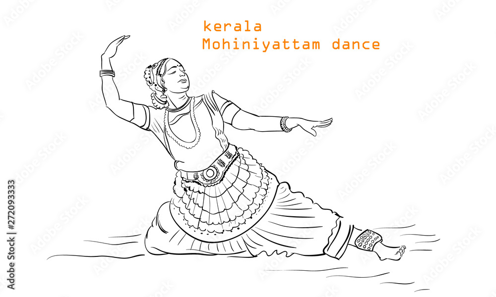 kerala mohiniyattam dance line drawing vector Stock Vector | Adobe Stock