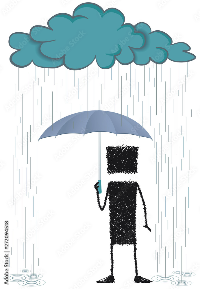 It rains, but I have an umbrella, isolated on white background ...