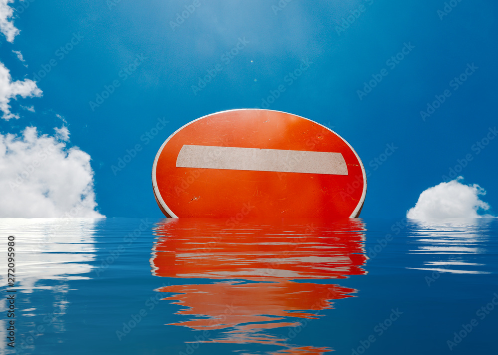 Flooded Universal Do Not Enter Sign, with copy space and blue sky Stock ...