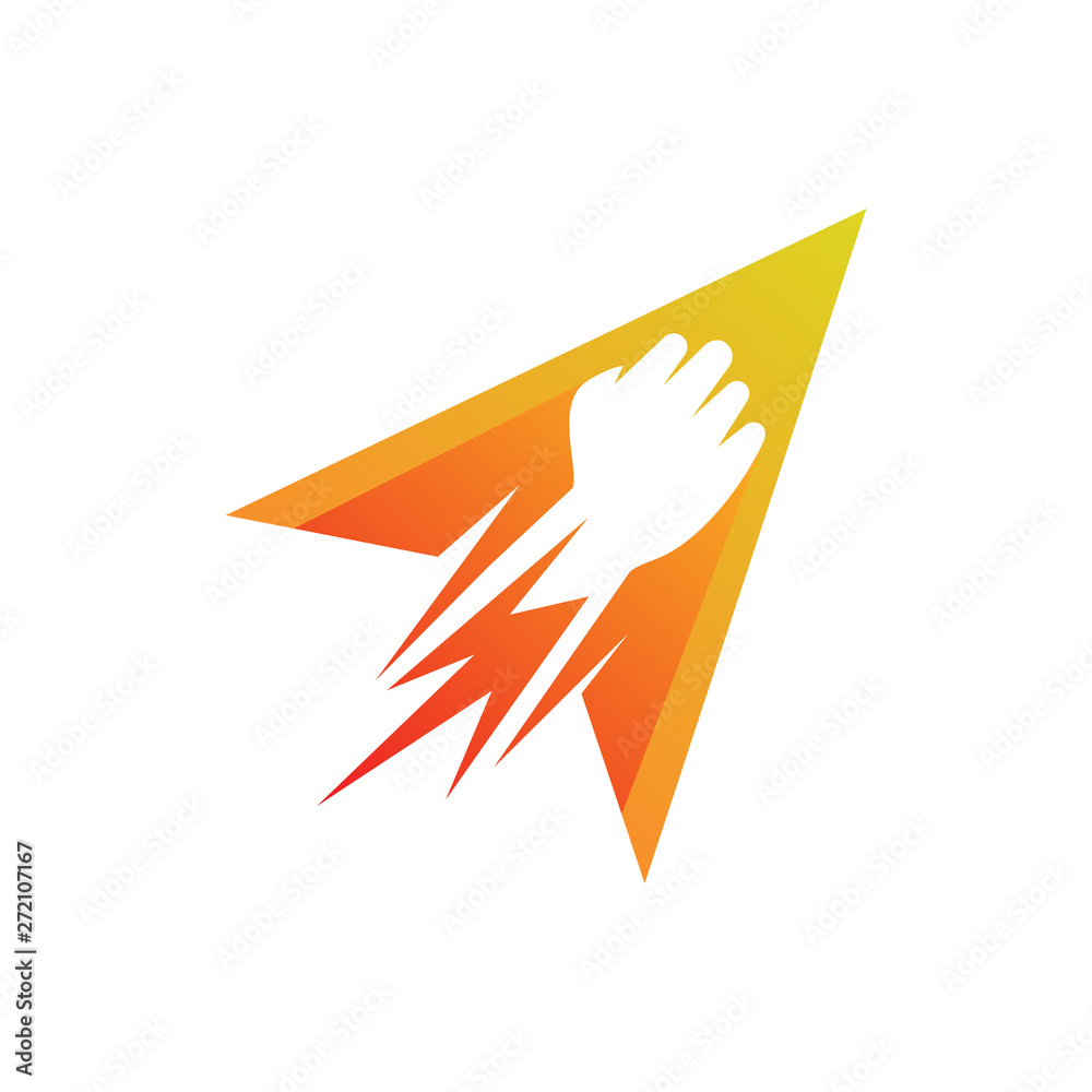 fist thunder inside arrow/arrowhead shape logo design Stock Vector ...