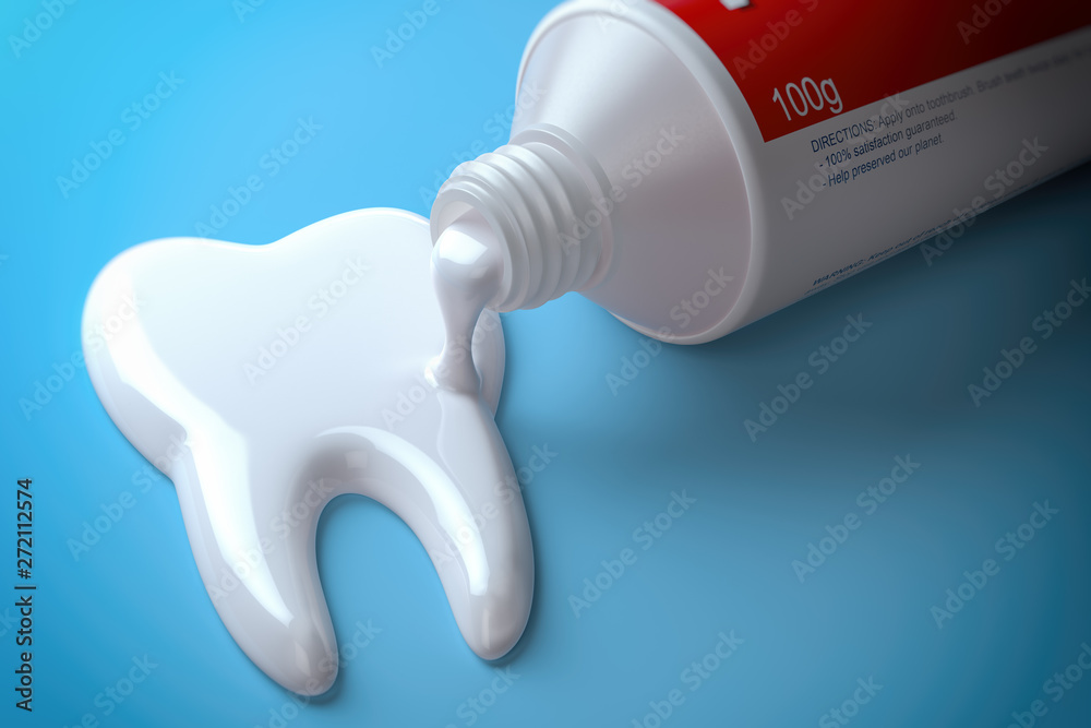 Toothpaste in the shape of tooth coming out from toothpaste tube ...
