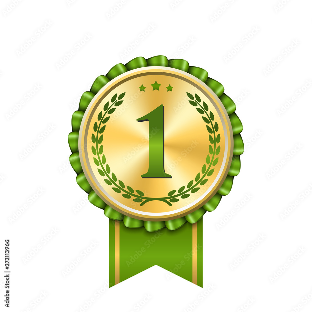 Award ribbon gold icon number first. Design winner golden green medal 1 ...