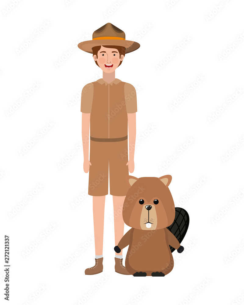 Forest ranger boy cartoon and beaver design Stock Vector | Adobe Stock
