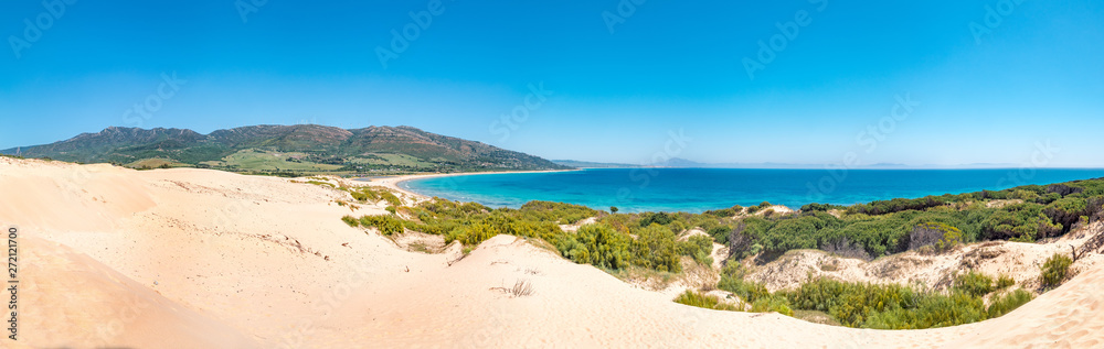 Panorama of the big dune of Valdevaqueros in Tarifa and Punta Paloma ...