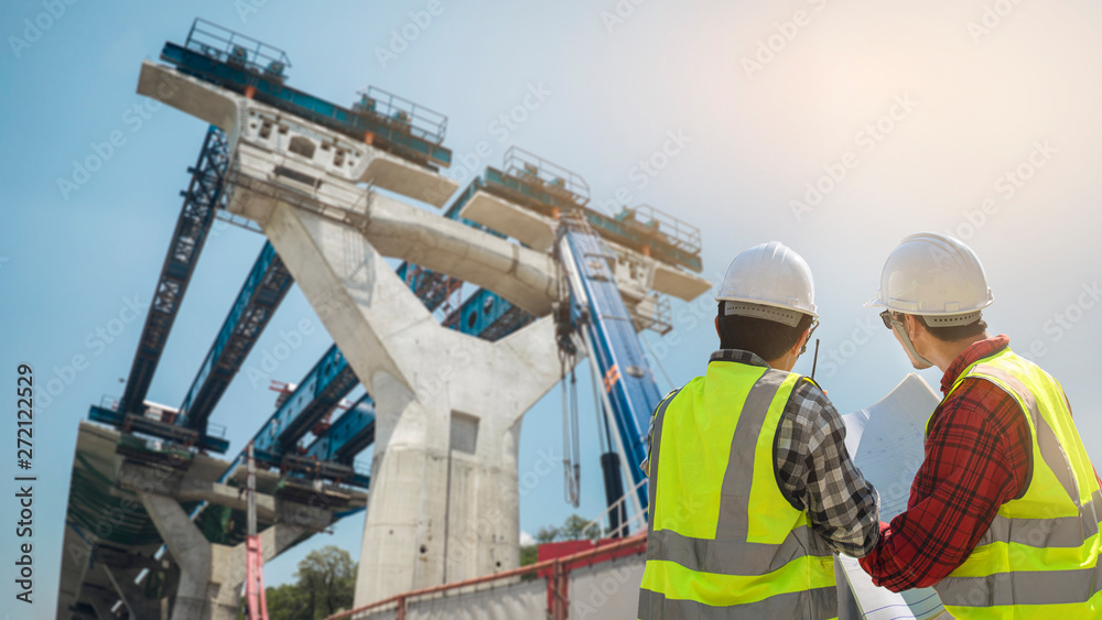 Civil engineer project expressway construction work. Engineer foreman ...