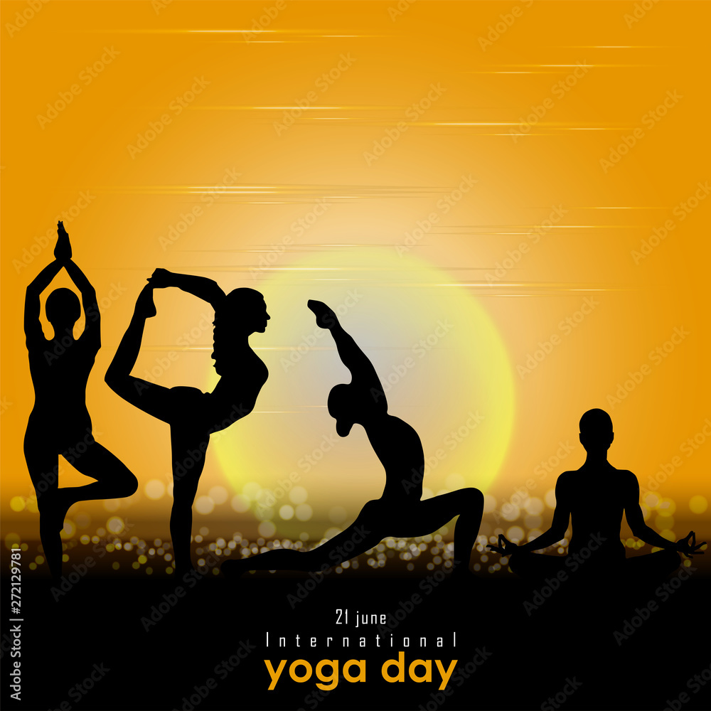 21 june-international yoga day, yoga body posture, human silhouette and ...