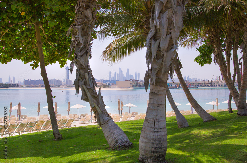 Dubai, UAE, United Arab Emirates. Beach with white sand, locates on the ...