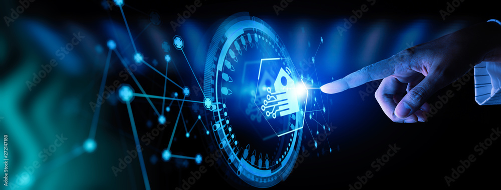 hand work with smart computer for futuristic interface of smart home ...