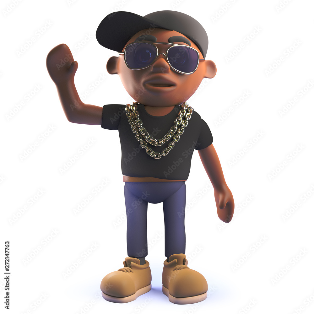 Black 3d hip hop rapper cartoon character waving hello Stock ...