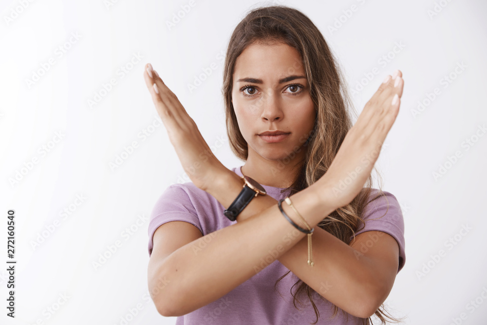Serious-looking fed up woman decide finish inappropriate behaviour ...