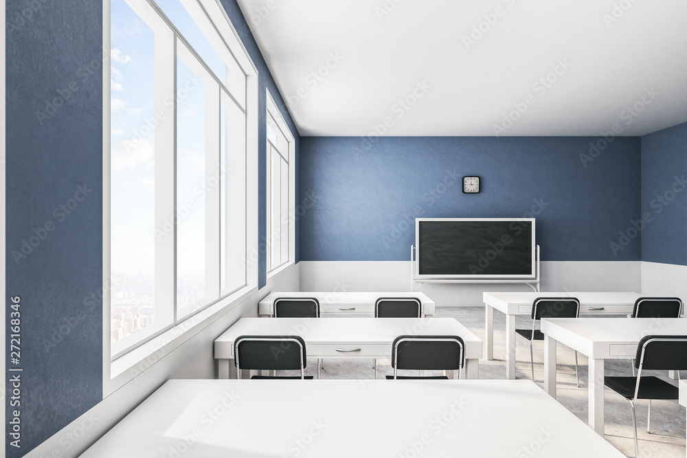 Contemporary blue classroom Stock Photo | Adobe Stock