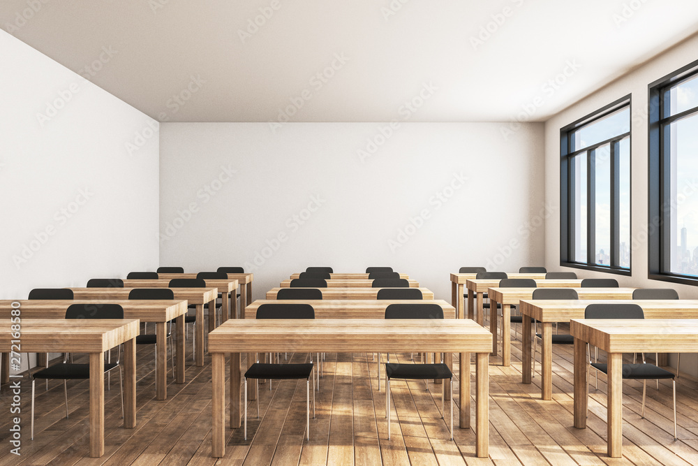 Contemporary wooden classroom interior Stock Photo | Adobe Stock