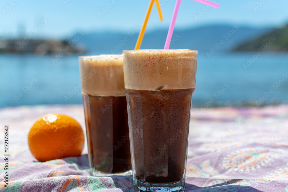 Traditional greek cold coffee Frappe made from water, instant coffee ...