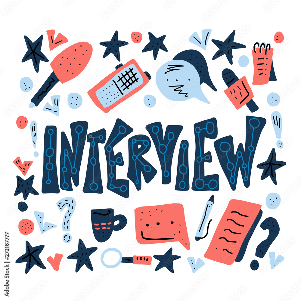 Interview design poster. Vector text with signs. Stock Vector | Adobe Stock