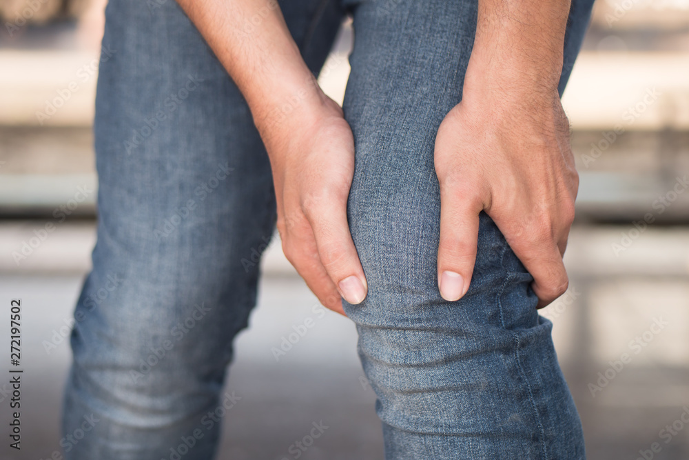 injured man suffered from knee joint pain, osteoarthritis Stock Photo ...
