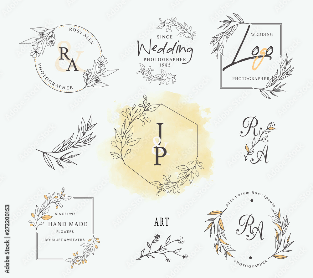 Hand Drawn Leaf Wreath Logo Design Stock Vector | Adobe Stock