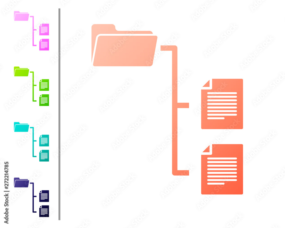 Coral Folder tree icon isolated on white background. Computer network ...