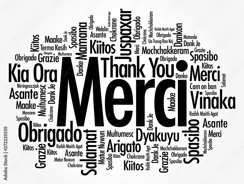 Merci (Thank You in French) word cloud in different languages Stock ...