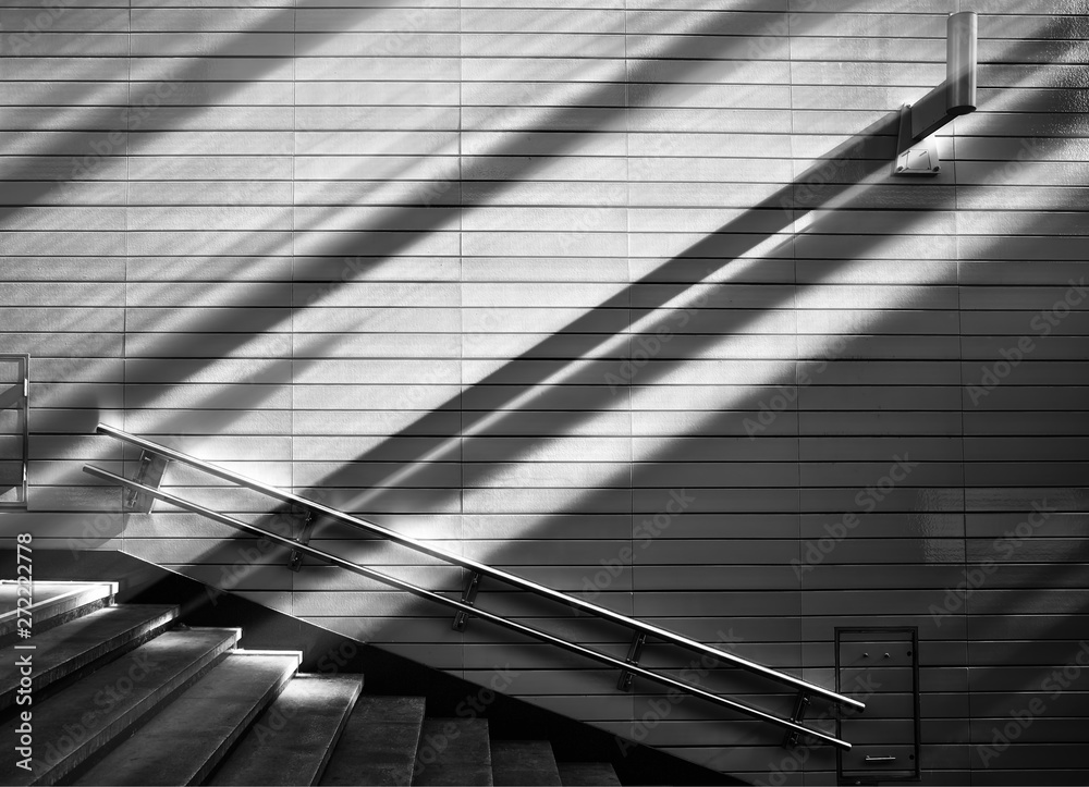 Black and white handrails at subway background ภาพถ่ายสต็อก | Adobe Stock