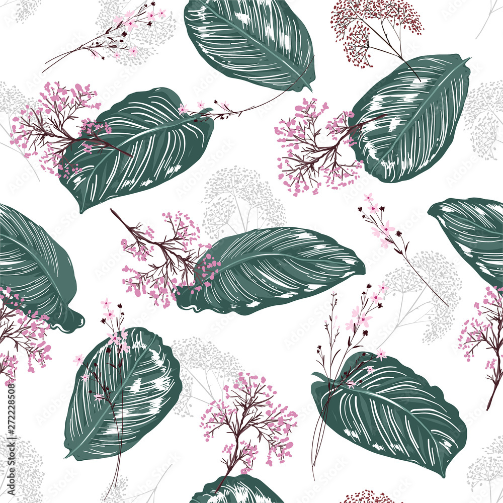 Exotic tropical botanical leaves seamless pattern background design for ...