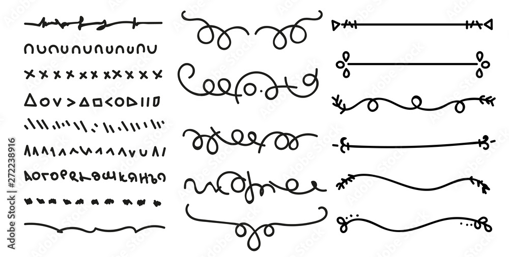 Hand drawn set of lines.Marker line divider, handmade pencil strokes ...