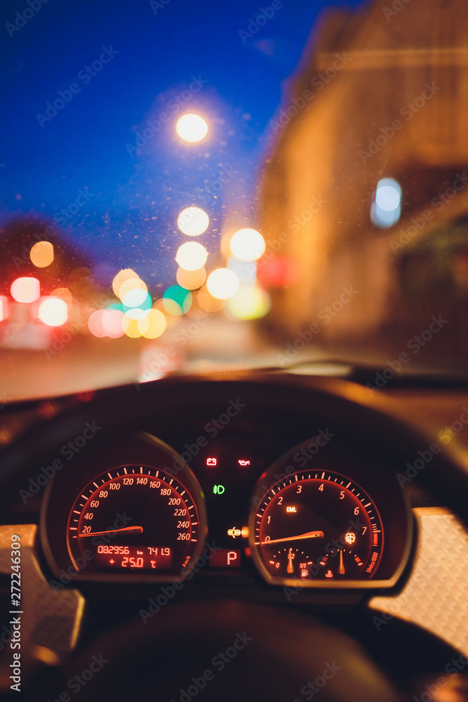 Speedometer scoring high speed in a fast motion. Sporty Car Dashboard ...