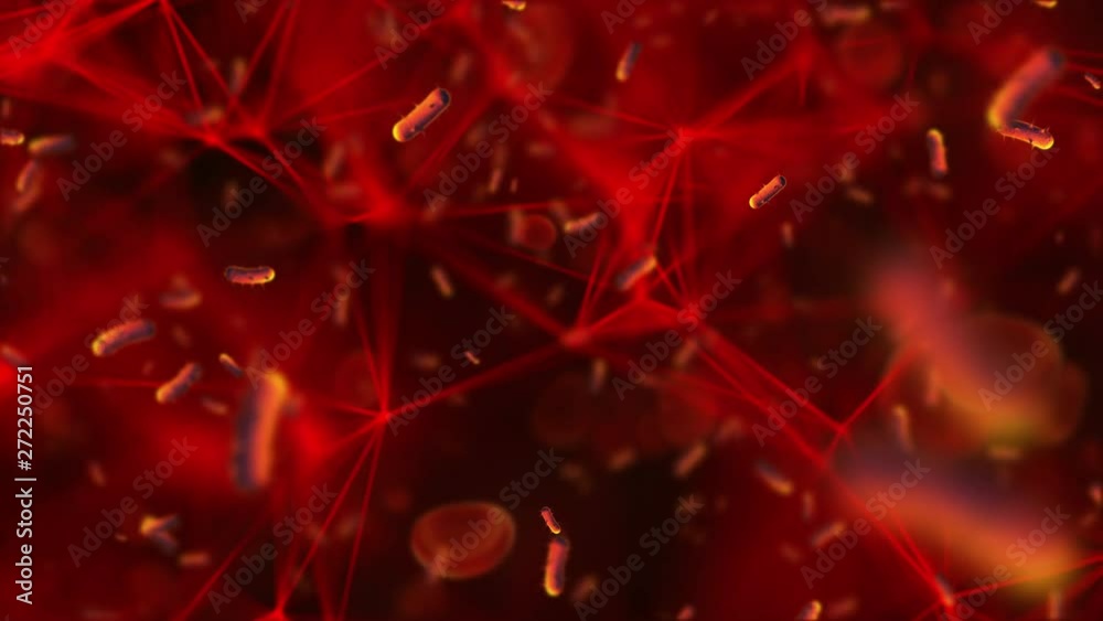 Bacteria, virus and Red infecting blood cells, traveling through a vein ...