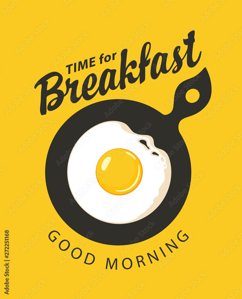 Vector banner on the theme of Breakfast time with fried egg Sunny side ...