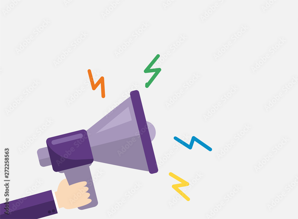Cartoon picture of voice speaker, megaphone in hand. Vector ...