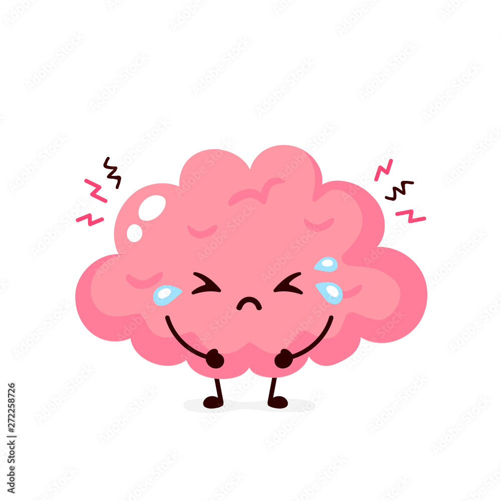 Sad suffering sick cute brain character Stock Vector | Adobe Stock