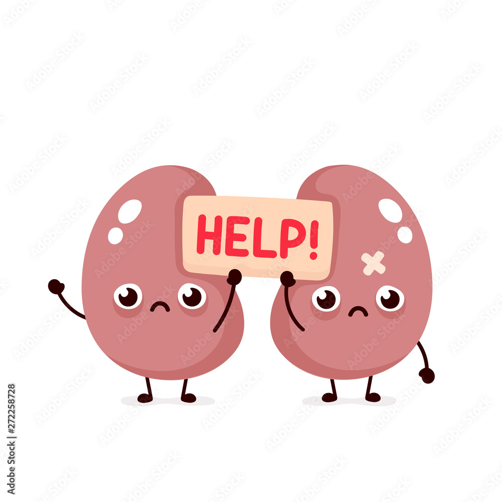 Sad suffering sick cute kidneys Stock Vector | Adobe Stock