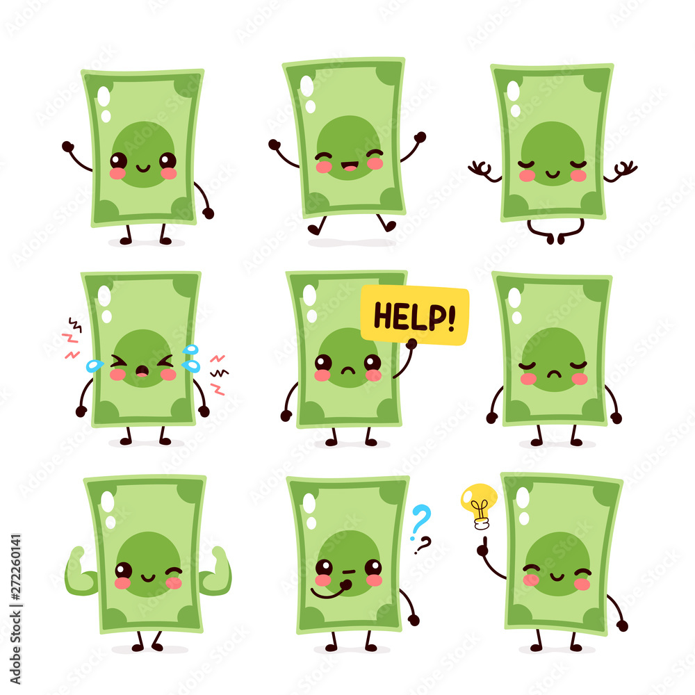 Cute happy money banknote set collection Stock Vector | Adobe Stock