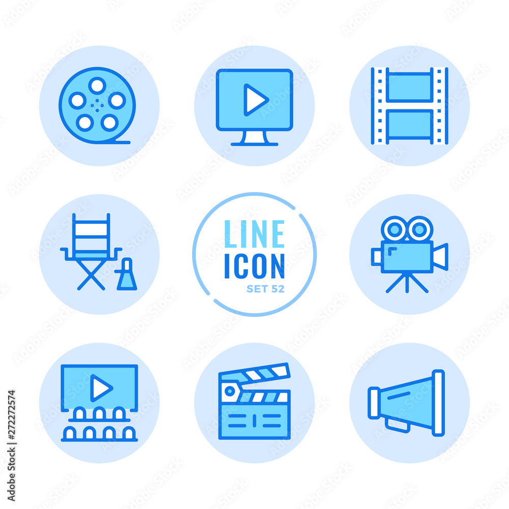 Video production vector line icons set. Filmmaking, movie industry ...