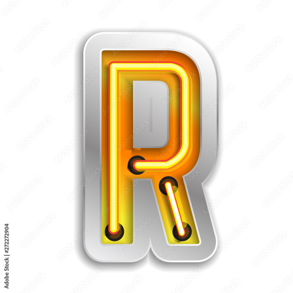 Bright Neon Font with fluorescent. R letter. Night Show Alphabet.Neon ...