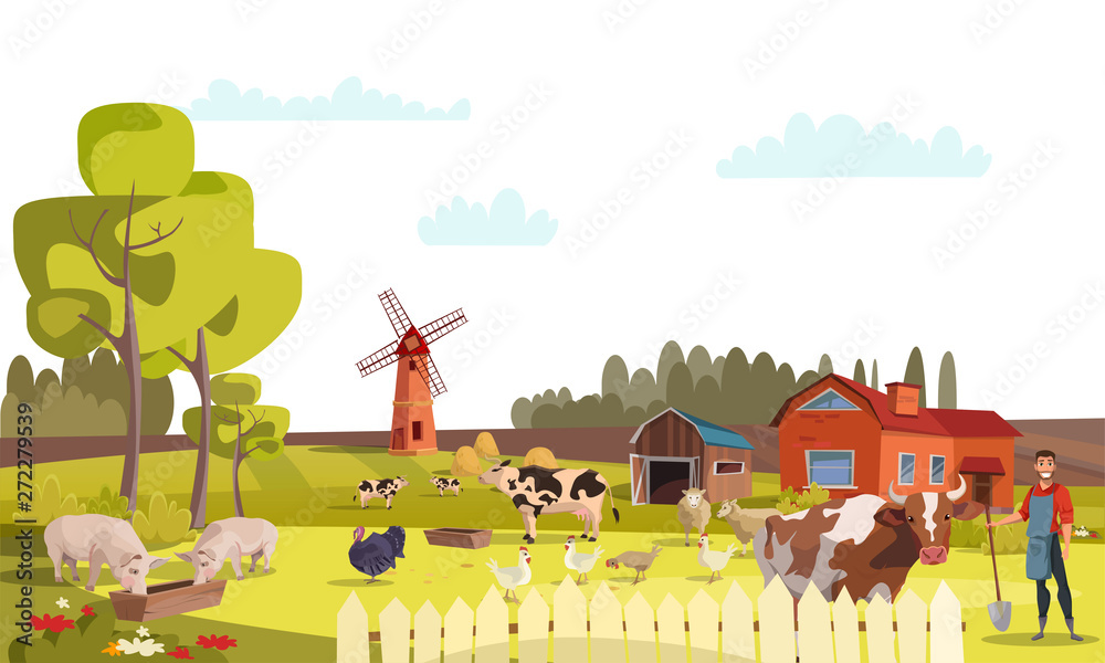 Farm flat vector illustration Stock Vector | Adobe Stock