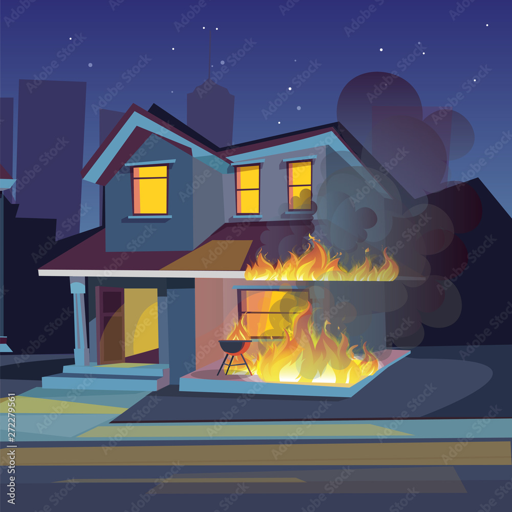 Two-storey house on fire vector illustration Stock Vector | Adobe Stock