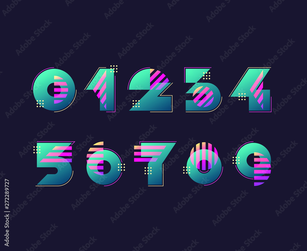 Vector numerals. Set of simple color geometry shapes' figures and ...