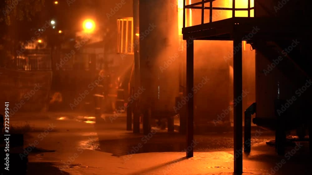 Fireman training Spray water curtain , group of firefighters helped ...