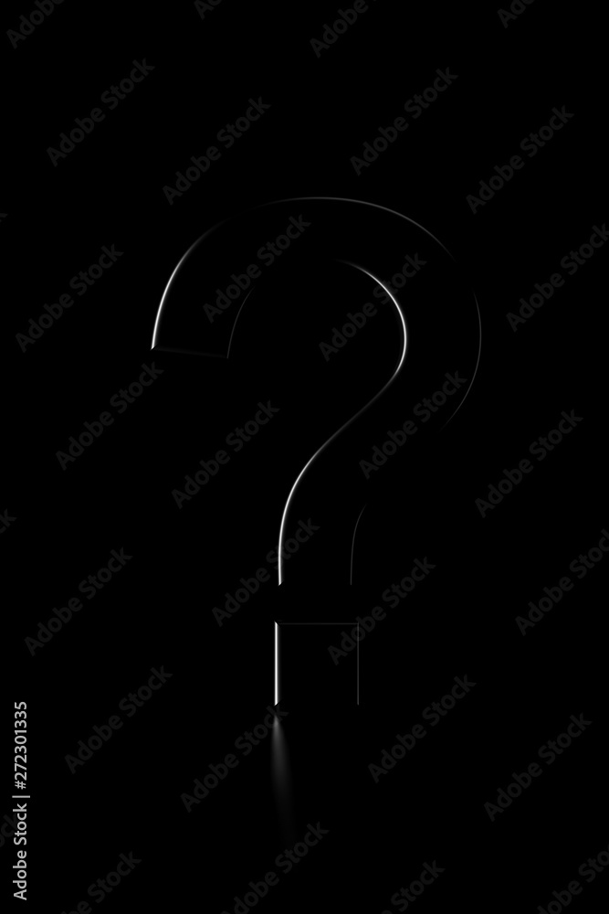 Light and shadow of question mark sign in the darkness. 3D rendering ...