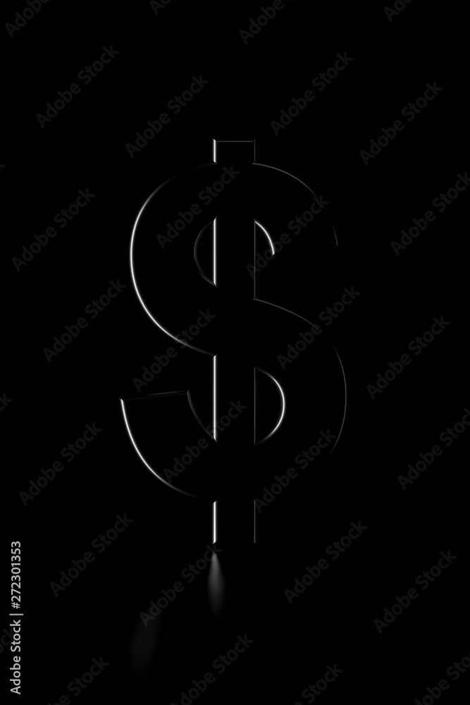 Light and shadow of dollar sign in the darkness. 3D rendering. Stock ...