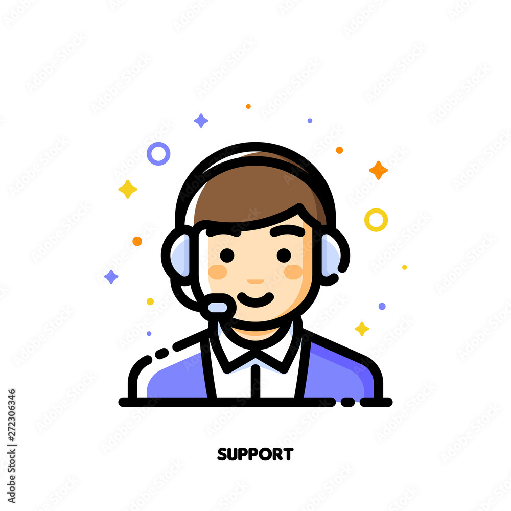 Icon of cute boy with headset which symbolizes customer service or call ...