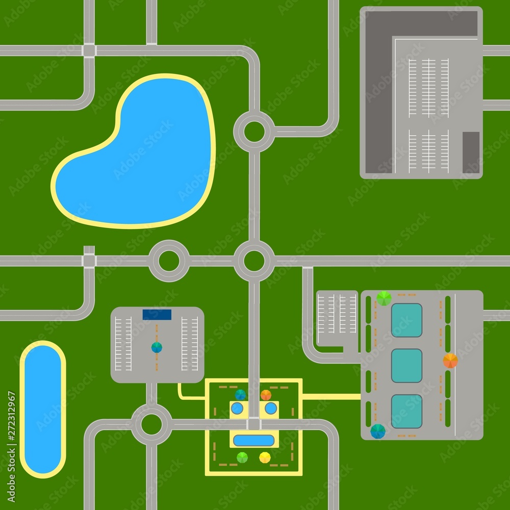 Roadmap made up of standard elements. Highways, intersections ...