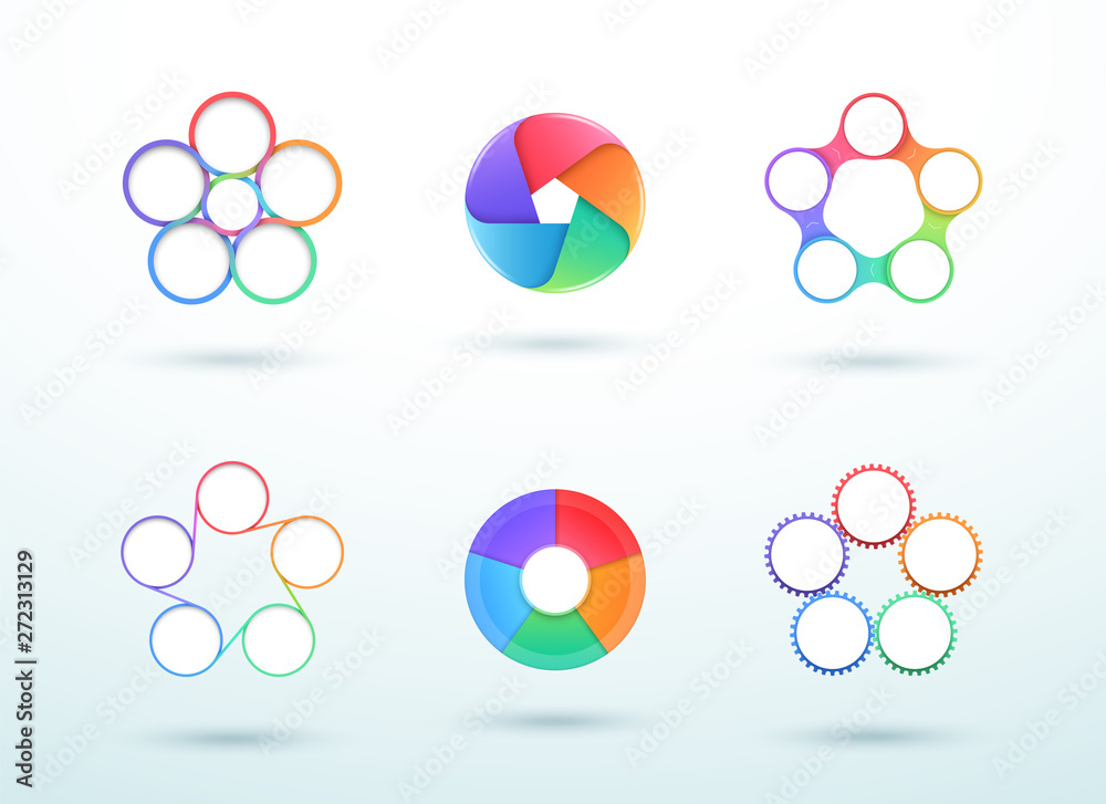 5 Point Connected Circle Cycle Diagram Vector Set Stock Vector | Adobe ...