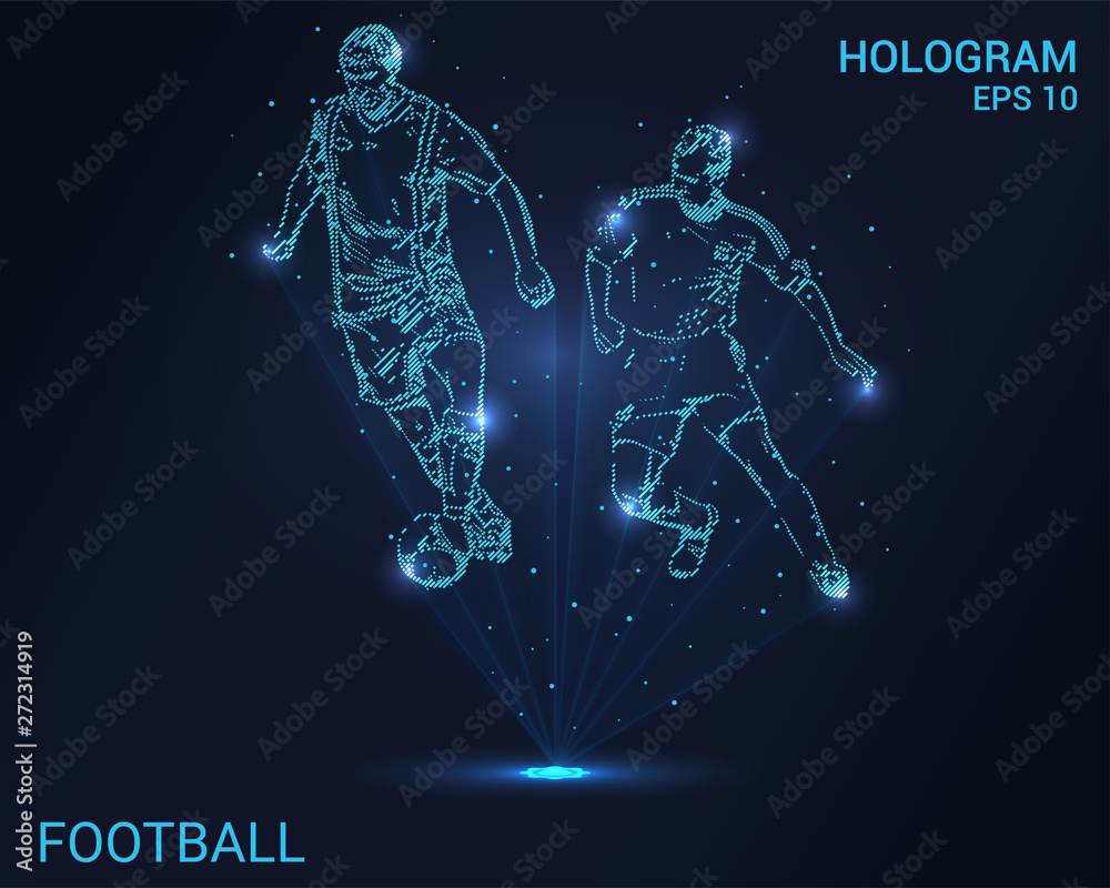 Hologram football. A holographic projection of a football player ...