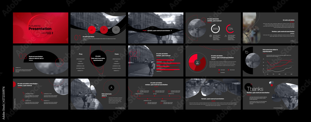 Presentation template, red and black infographic elements. Vector slide ...
