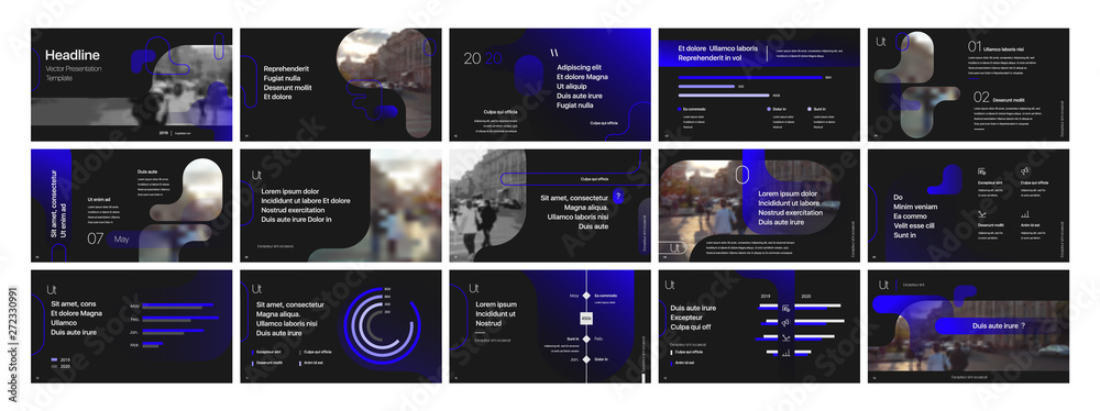 Presentation template, blue and black infographic elements. Vector ...