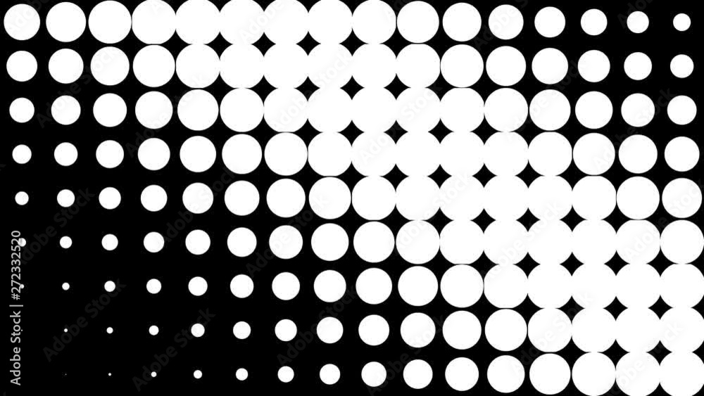 Halftone texture. Gradient effect with circle dots. Horizontal movement of halftones. Abstract ...