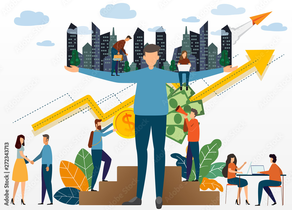 businessman holding modern city building skyscraper on shoulders real ...