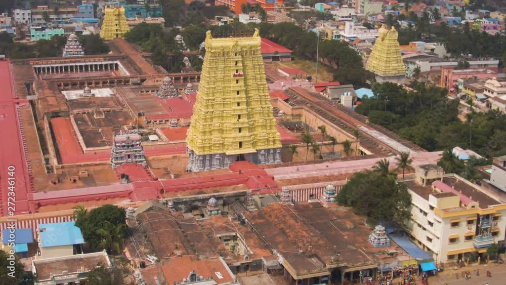 Rameswaram ancient Shiva temple, India 4k aerial skyline and ocean ...
