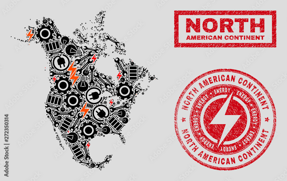 Composition of mosaic power supply North America v2 map and grunge ...